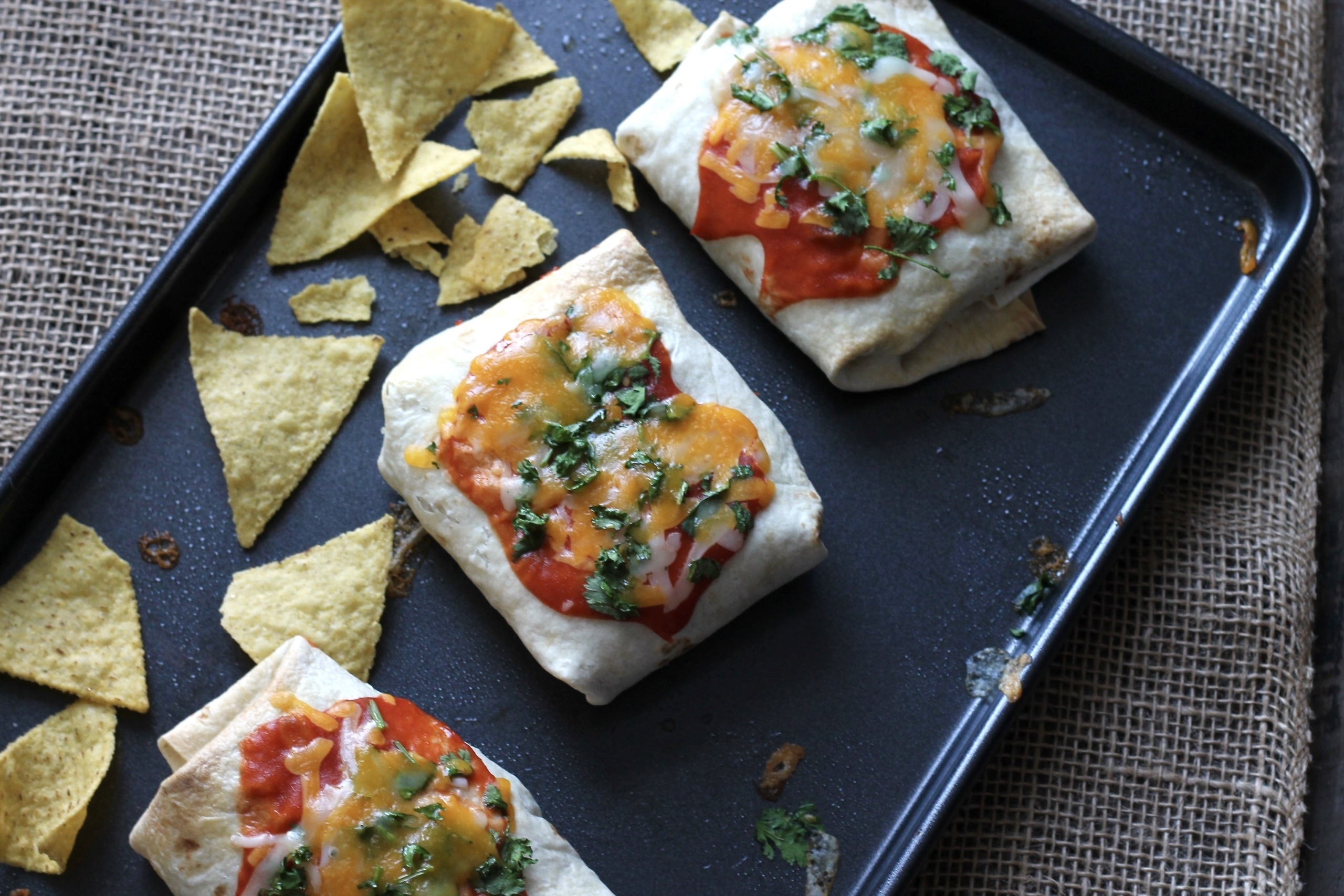Sheet Pan Bean and Chicken Burritos